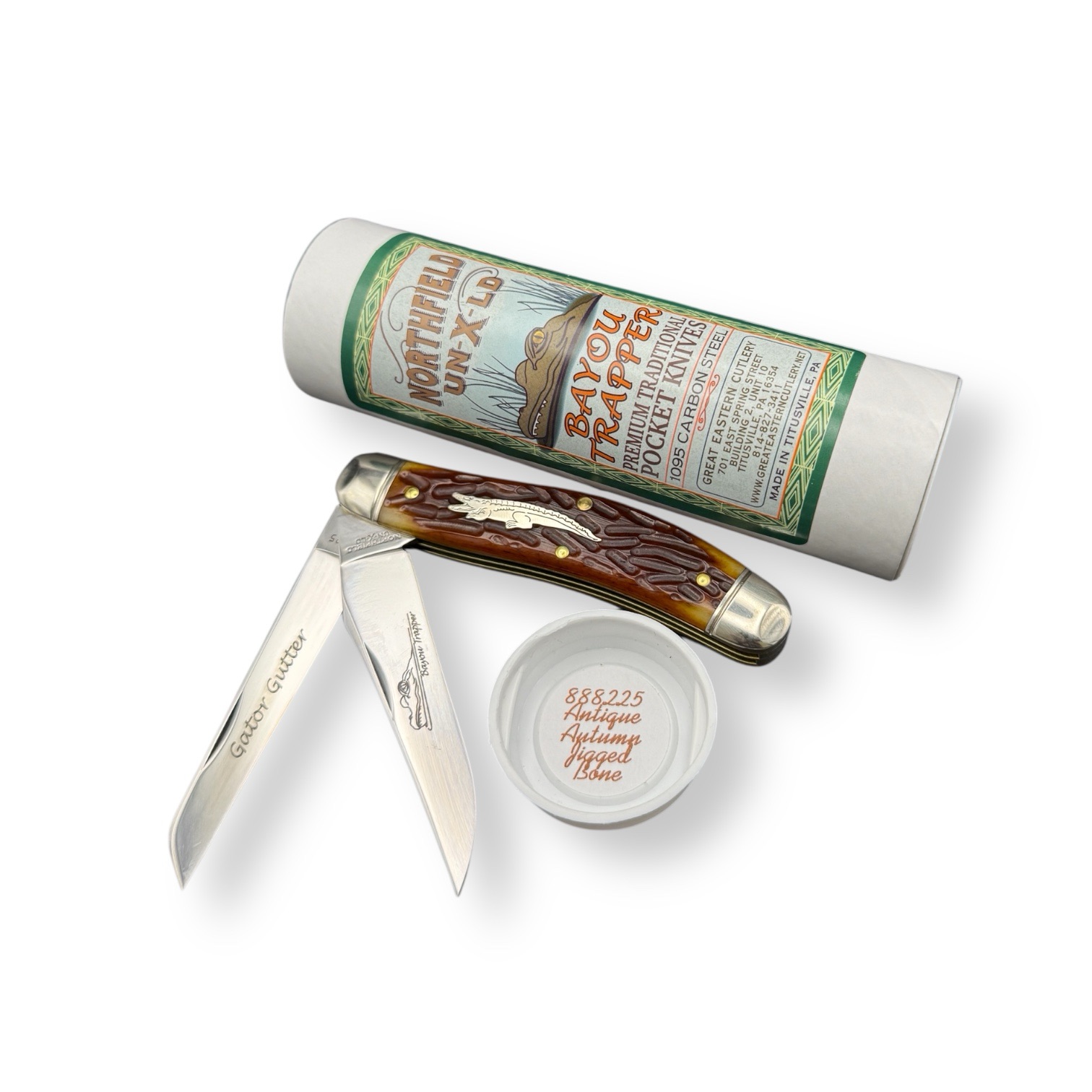 Great Eastern Cutlery GEC #888225 NF - Carbon Steel Bayou Trapper Antique Autumm Jigged Bone ...